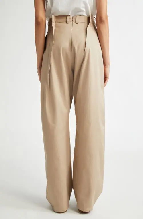 MAISON MARGIELA Pleated Cotton Gabardine Straight Leg Trousers - Sand
