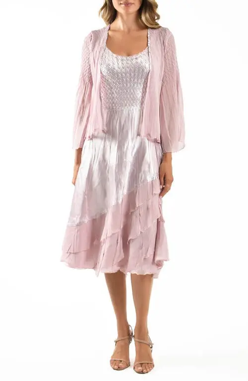 Midi Dress Komarov Jacket Komarov Charmeuse Chiffon Midi Dress With Jacket  In Lotus 50