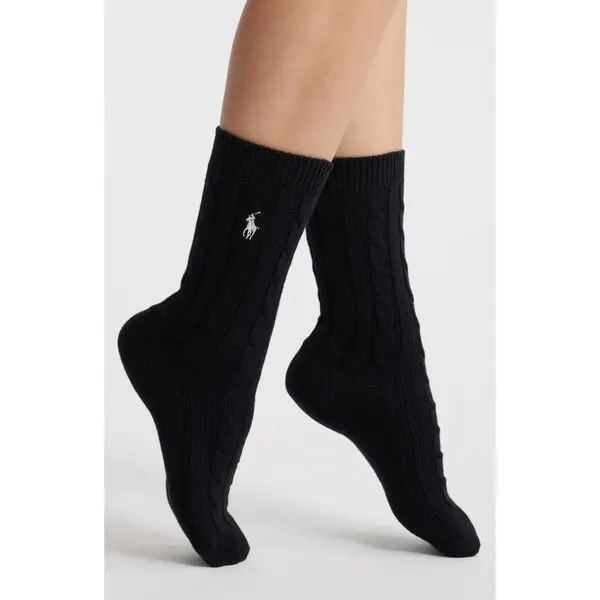 Polo Ralph Lauren Cable-knit Crew Socks - Black