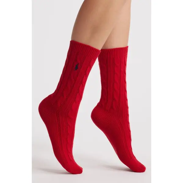 Polo Ralph Lauren Cable-knit Crew Socks - Red