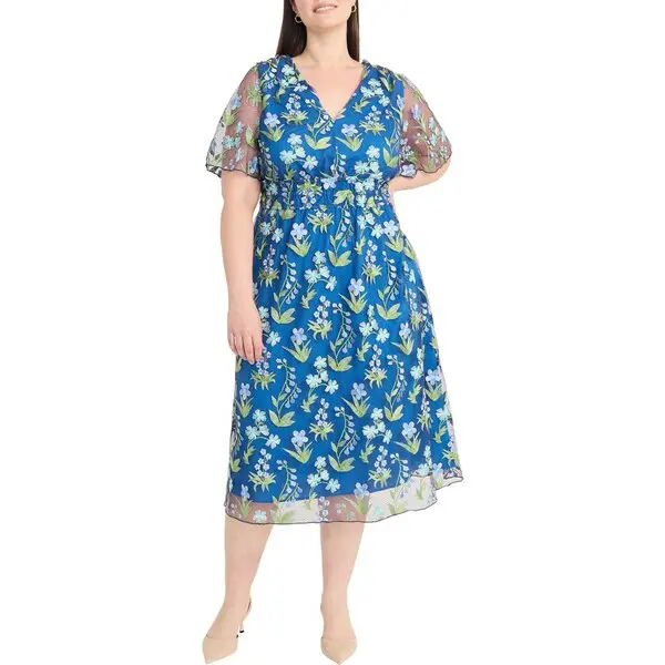 green emerald velvet dress Constance Midi Sheath Dress in Bouquet Embroidery – Maggy London main image 1