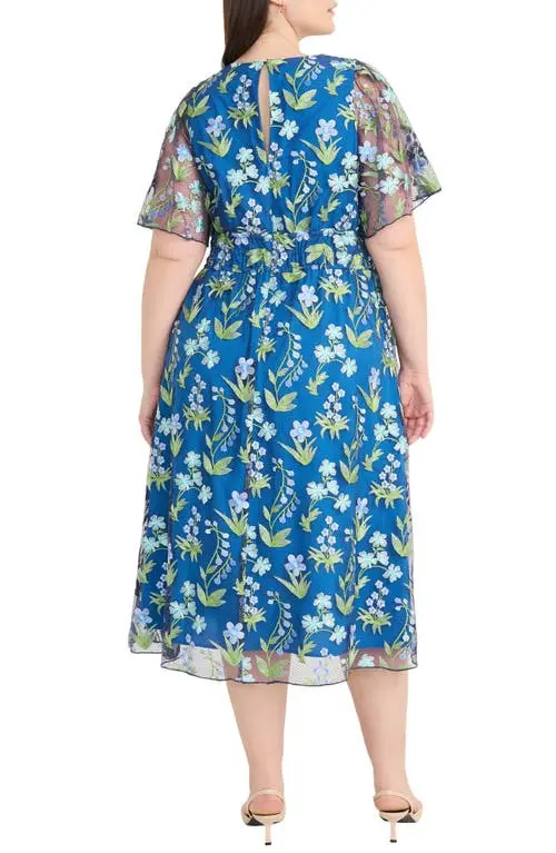 embroidered floral halter neck dress maggy london Constance Midi Sheath Dress in Bouquet Embroidery main image 1