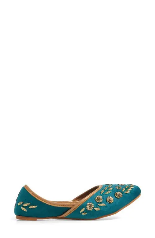 FUCHSIA Amira Beaded & Embroidered Flats - Turquoise