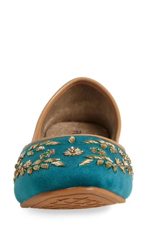 FUCHSIA Amira Beaded & Embroidered Flats - Turquoise
