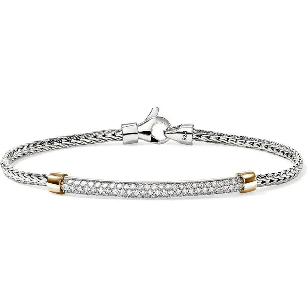 John Hardy Essentials Diamond Bar Chain Bracelet - Silver And Gold White Diamond