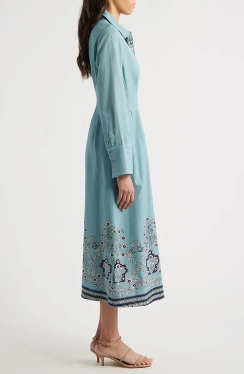 CLEOBELLA Mirella Placed Print Cotton & Linen Midi Dress