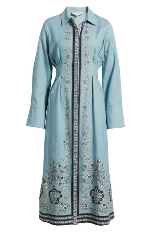 CLEOBELLA Mirella Placed Print Cotton & Linen Midi Dress