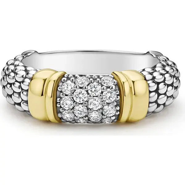 Lagos Signature Caviar Pavé Diamond Ring - Two-tone