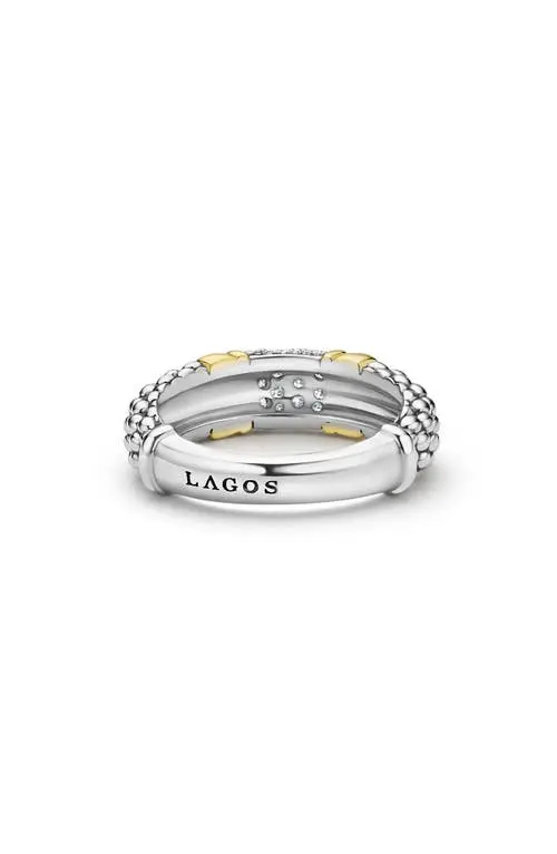Lagos Signature Caviar Pavé Diamond Band Ring - Two-tone