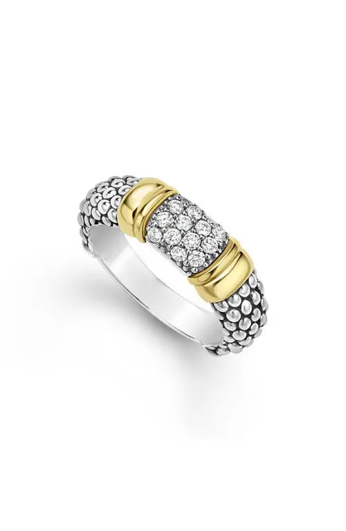 Lagos Signature Caviar Pavé Diamond Band Ring - Two-tone