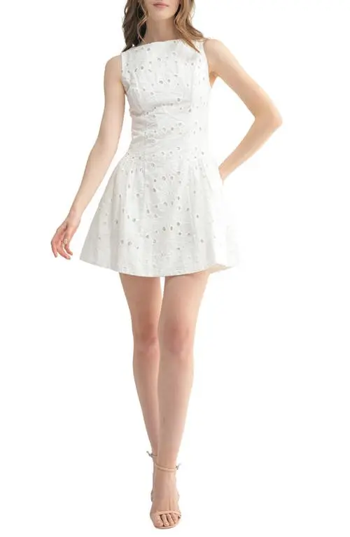 All In Favor Embroidered Eyelet Sleeveless Fit & Flare Dress - White |  Editorialist