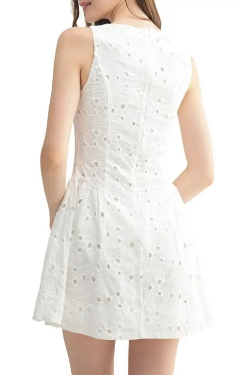 All In Favor Embroidered Eyelet Sleeveless Fit & Flare Dress - White |  Editorialist