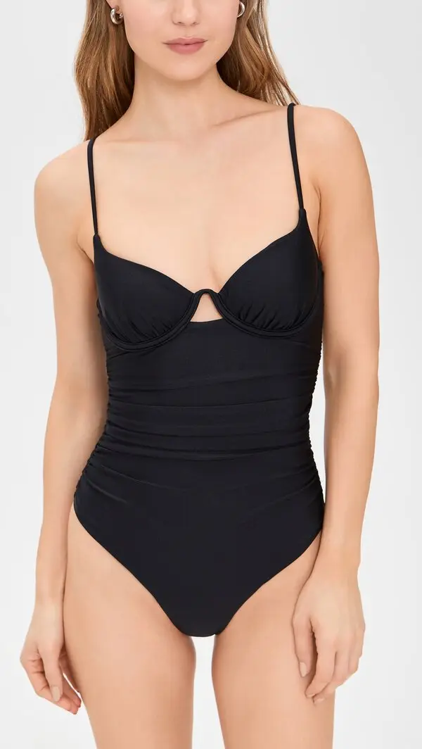 Simkhai Laine Draped Satin Swimwear Swimsuit - Black