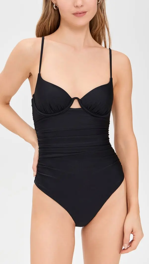 Simkhai Laine Draped Satin Swimwear Swimsuit - Black