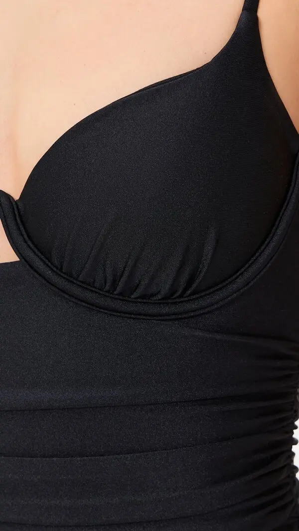 Simkhai Laine Draped Satin Swimwear Swimsuit - Black