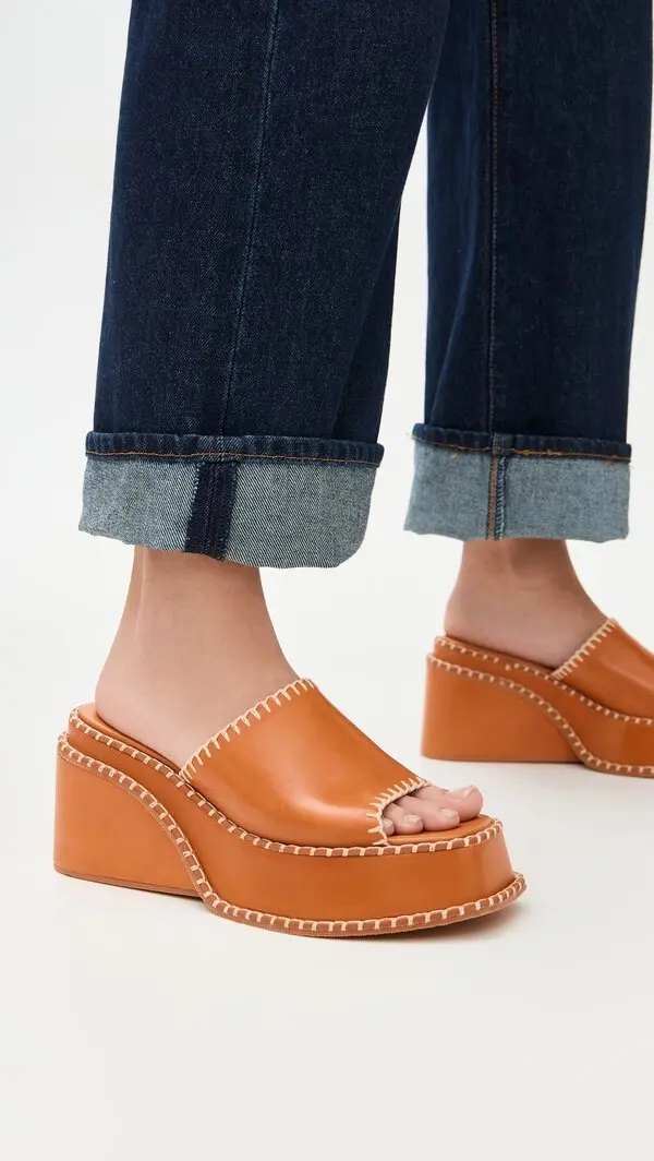 Farm Rio Leather Wedge Mule Sandals
