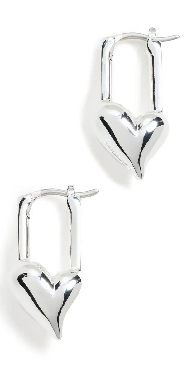 Jenny Bird Padlock Heart Huggie Earrings - High Polish Silver
