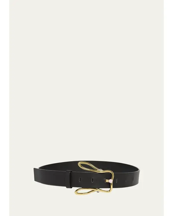 Bottega Veneta Bunny Buckle Leather Belt - Black/gold