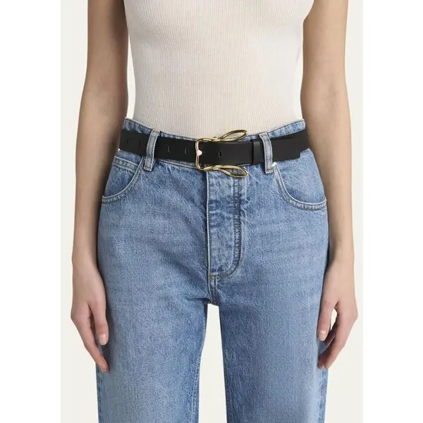 Bottega Veneta Bunny Buckle Leather Belt - Black/gold