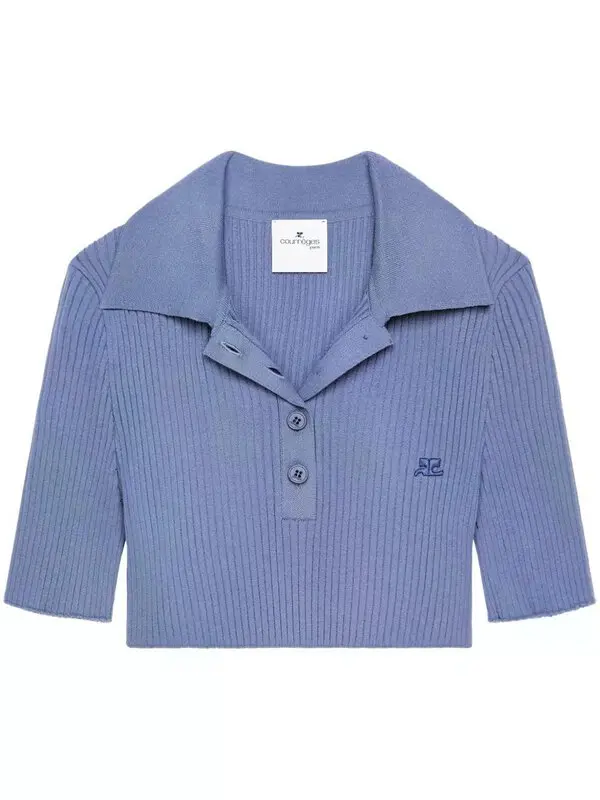 COURREGES Knitted Cropped Polo Top - Blue