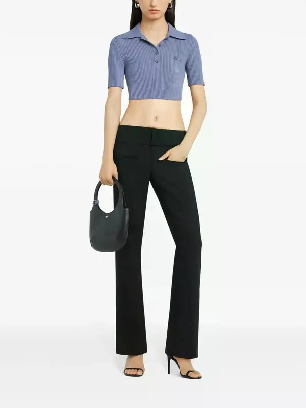 COURREGES Knitted Cropped Polo Top - Blue