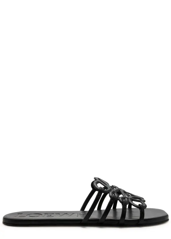 Loewe Anagram Petal Leather Sliders - Black