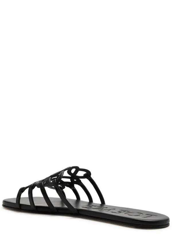 Loewe Anagram Petal Leather Sliders - Black