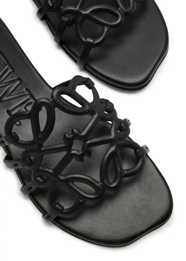 Loewe Anagram Petal Leather Sliders - Black