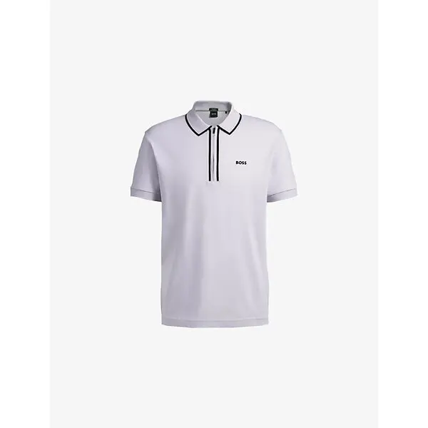 BOSS Branded Short-sleeved Stretch-cotton Polo Shirt - Light/pastel Grey