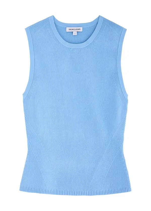 Veronica Beard Sid Ribbed-knit Tank - Blue
