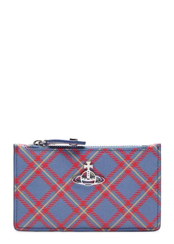VIVIENNE WESTWOOD Tartan-print Leather Card Holder - Blue
