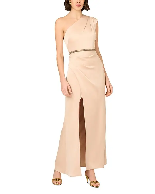 Aidan Mattox One-Shoulder Maxi Dress In Light Gold - 75% Off | Editorialist