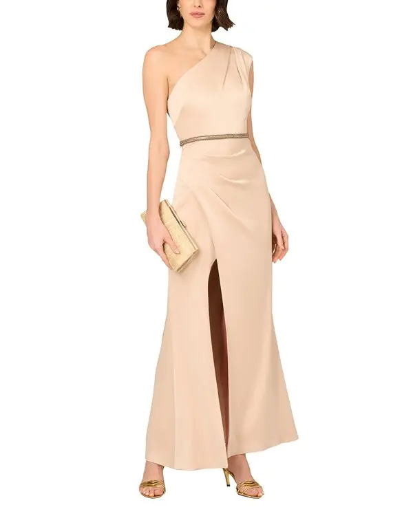 Aidan Mattox One-Shoulder Maxi Dress In Light Gold - 75% Off | Editorialist