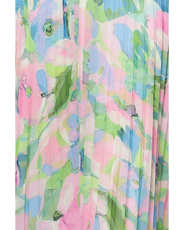 aqua printed pleated strapless dress Multi Colored Strapless Pleated Floral Jacquard Wrap Gown