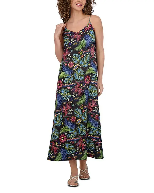 POINT Satin A-line Slip Dress - Stitched Tropical