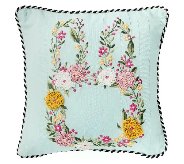 MACKENZIE-CHILDS Floral Bunny Embroidered Throw Pillow - One-color