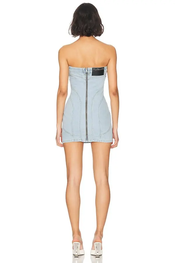 Mugler Strapless Mini Dress - Medium Blue - 68% Off | Editorialist