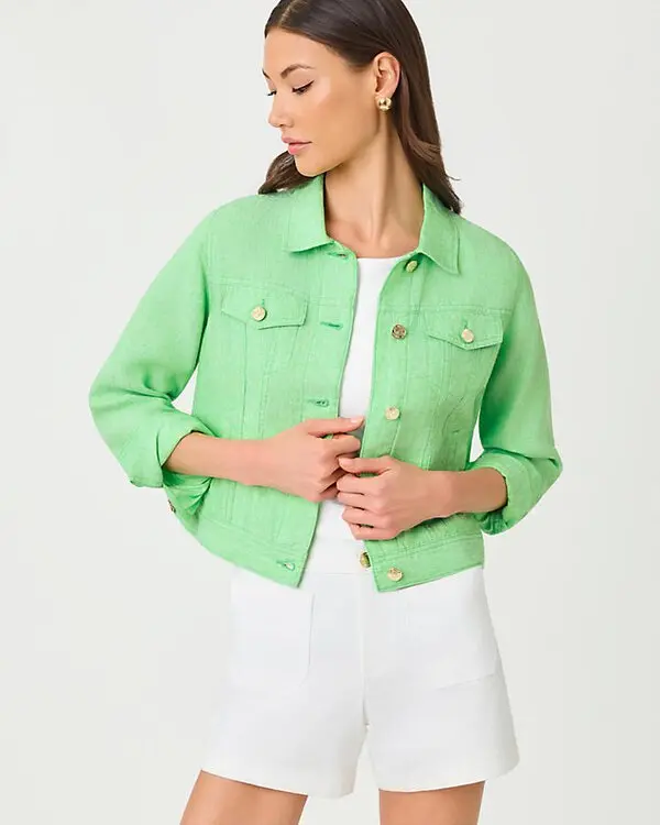 LILLY PULITZER Seaspray Linen Jacket - Jackfruit Green X Resort White