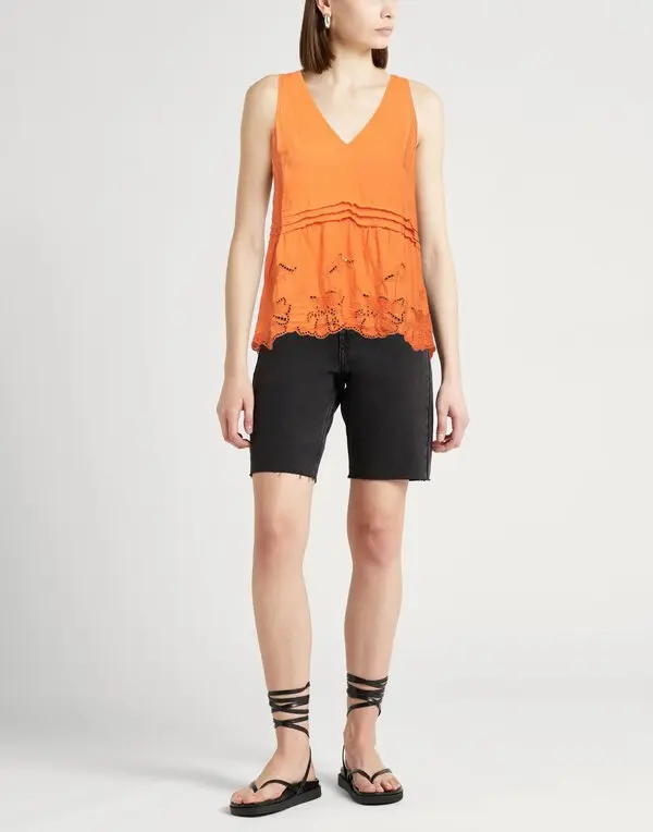 120% Lino Linen Top With Lace - Mandarin