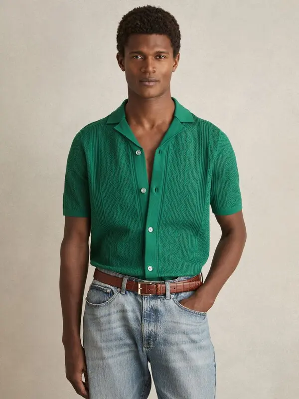 REISS Kipling Textured-knit Short-sleeve Shirt