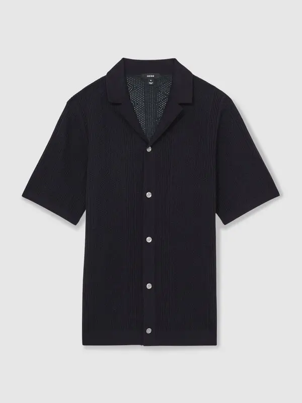 REISS Kipling Textured-knit Short-sleeve Shirt - Navy