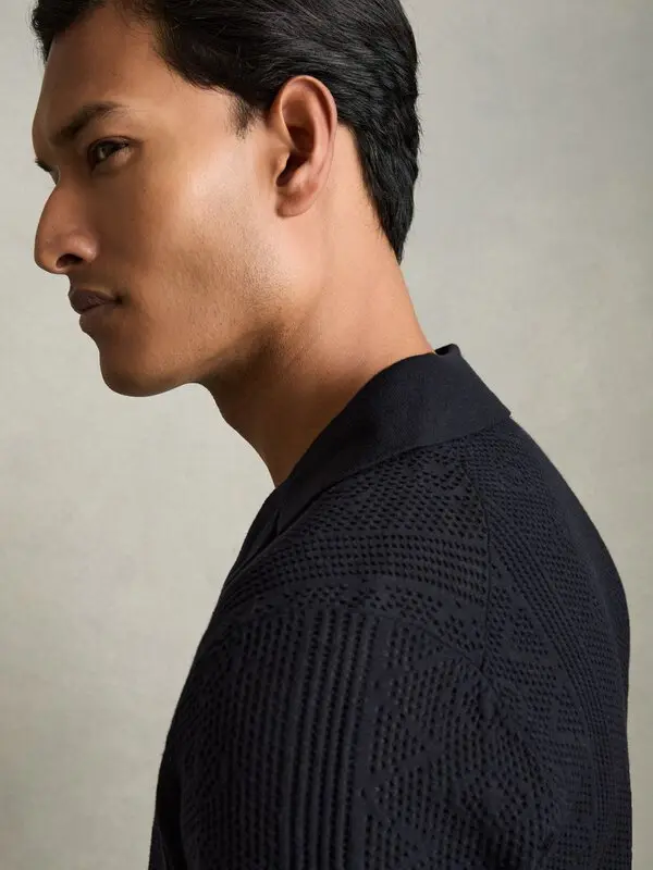 REISS Kipling Textured-knit Short-sleeve Shirt - Navy