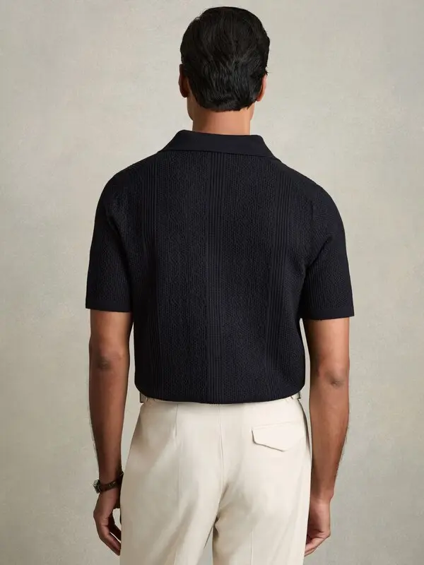 REISS Kipling Textured-knit Short-sleeve Shirt - Navy