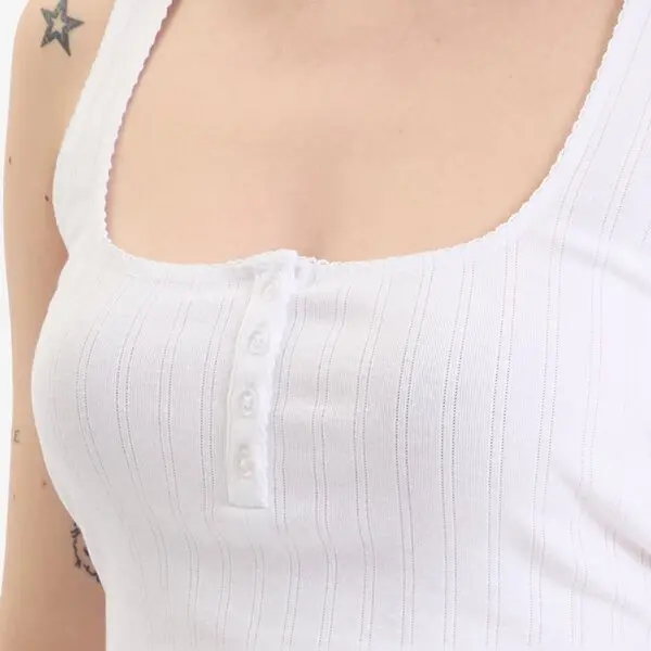 Good American Pointelle Henley Tank Top