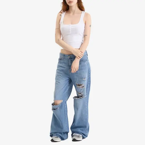Good American Pointelle Henley Tank Top