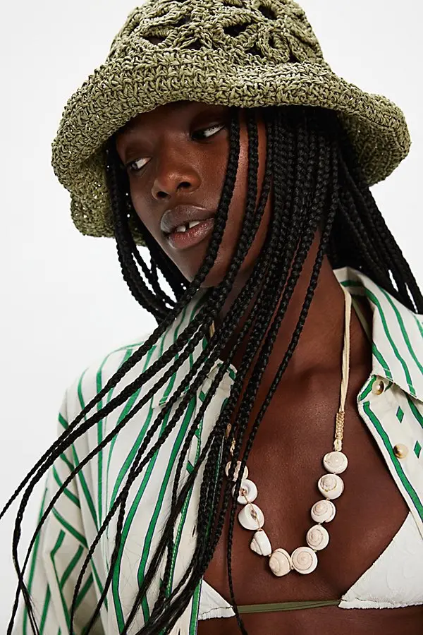 Free People Cut-out Daisy Straw Bucket Hat - Sage