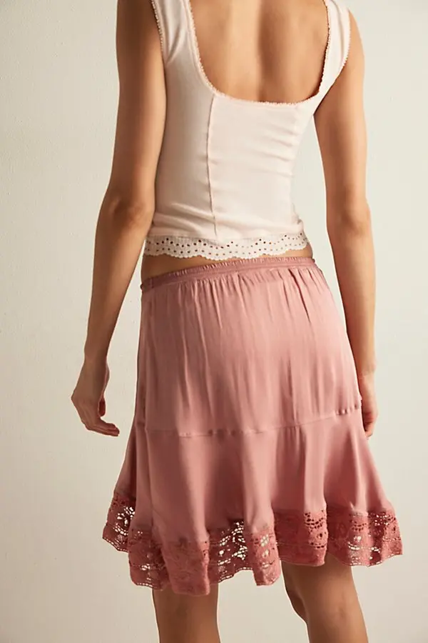 Free People Intimately Midnight Muse Mini Slip Skirt With Crochet Trim - Old Rose