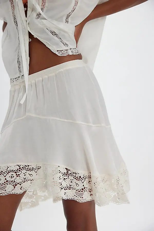 Free People Intimately Midnight Muse Mini Slip Skirt With Crochet Trim - Sugar Swizzle
