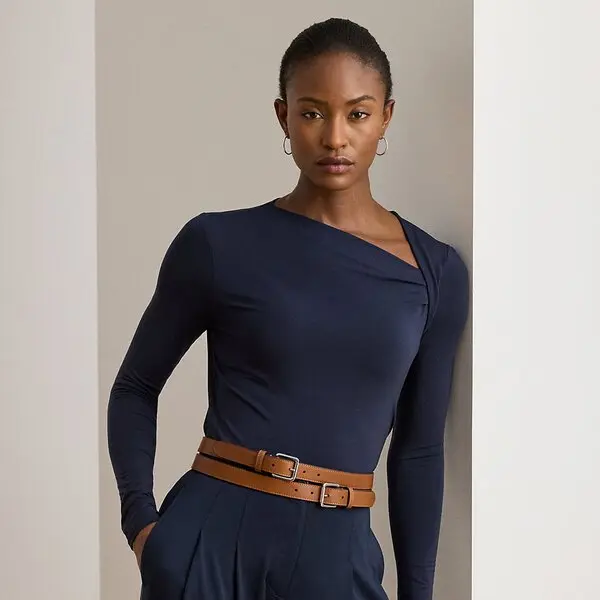 Ralph Lauren Stretch Jersey Asymmetrical Top - Lauren Navy