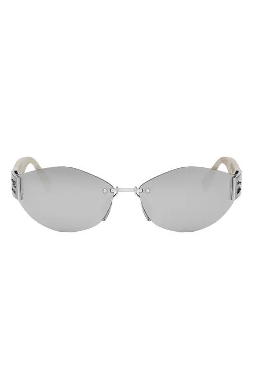 Fendi 74mm Oversize Geometric Sunglasses - Shiny Palladium / Smoke Mirror
